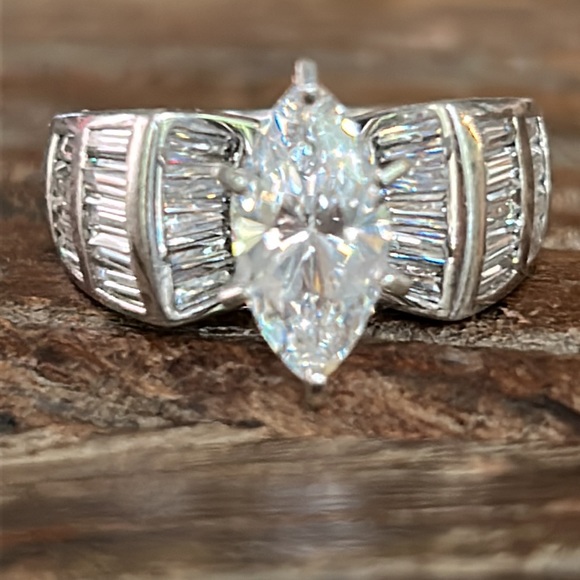 Jewelry | 925 Sterling Ring Marquise Cz Center Stone And Channel Set ...